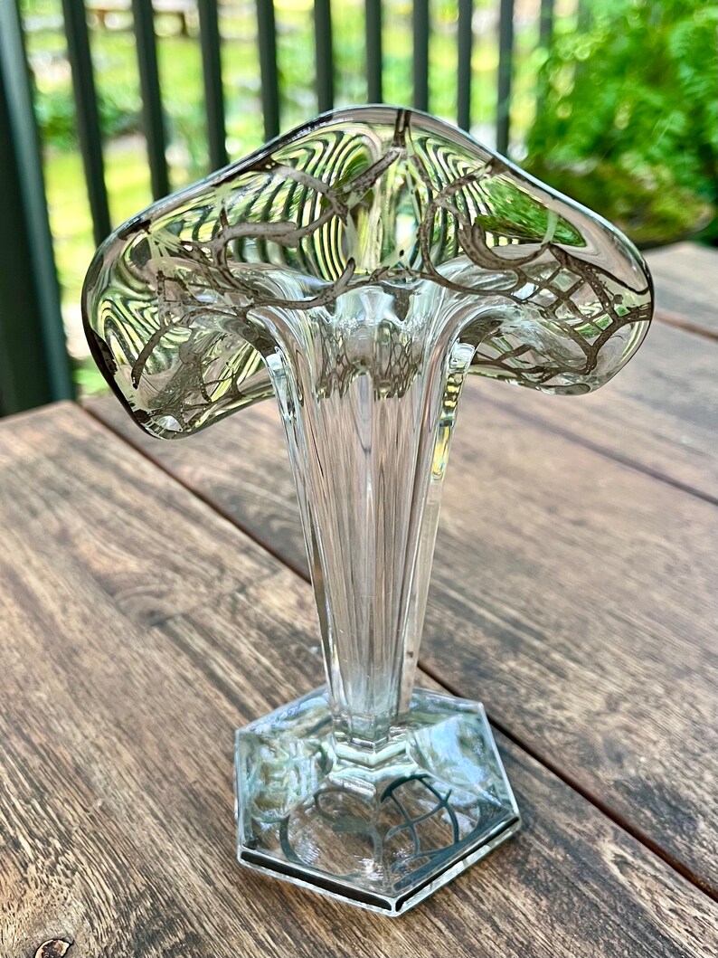 Antique Sterling Silver Overlay Glass Vase: Art Nouveau Jack-in-the ...