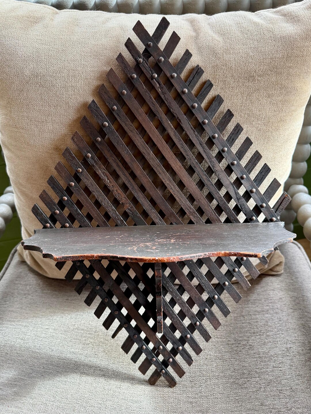 Antique Wall Shelf With Lattice Back, Victorian Scroll Bracket ...