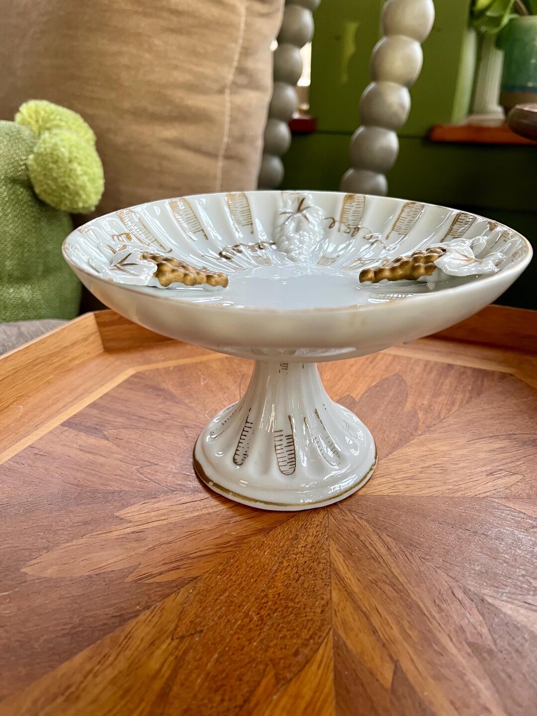 Antique Victorian Porcelain Compote: White & Gold Grapes, Marked Kalk ...