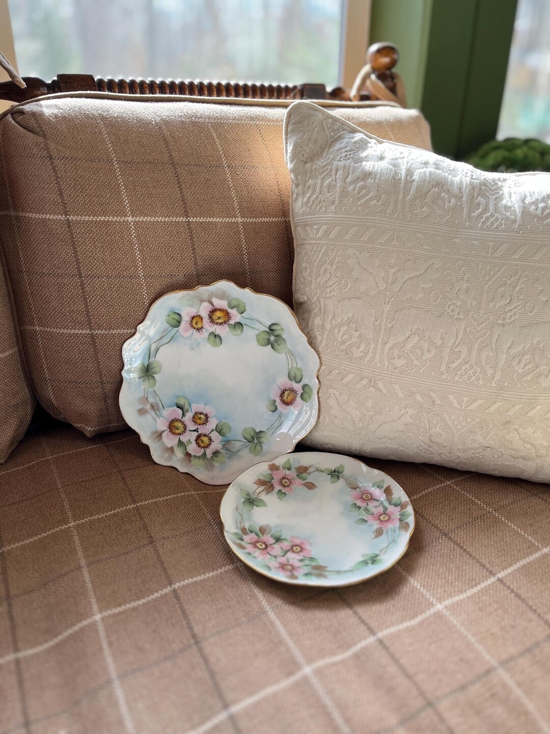 Antique German & Bavarian Porcelain Plates: Hand-painted Wild Roses ...