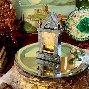 Antique Steeple Clock, Miniature Handpainted Black Marbleized Wood With ...