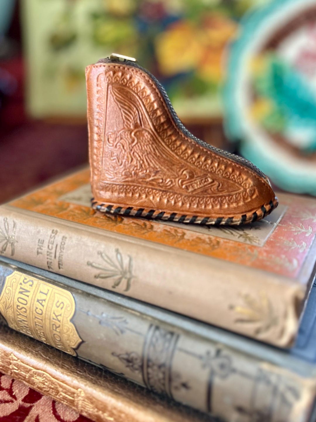 Vintage Leather Boot Coin Purse: Hand Tooled Mid-century Mexico ...