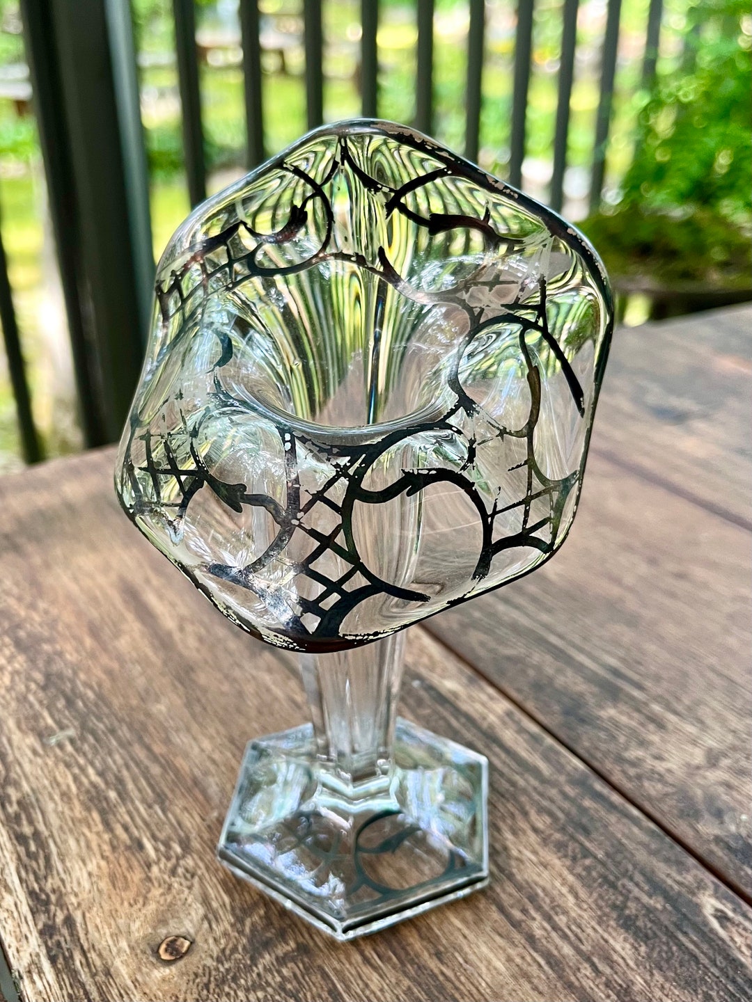 Antique Sterling Silver Overlay Glass Vase: Art Nouveau Jack-in-the ...