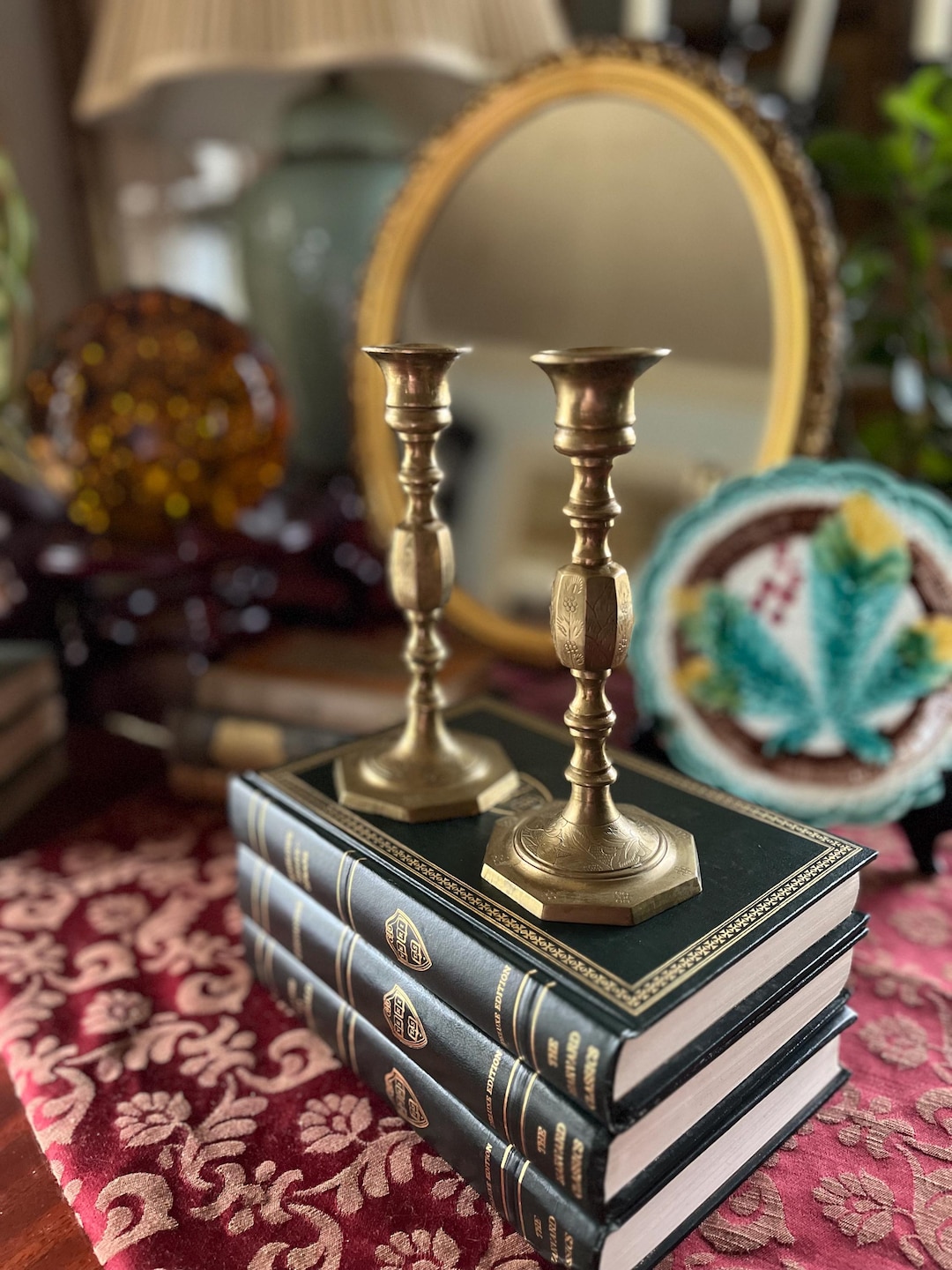 Vintage Pair Brass Indian Candlesticks, Etched With Floral Patterns ...