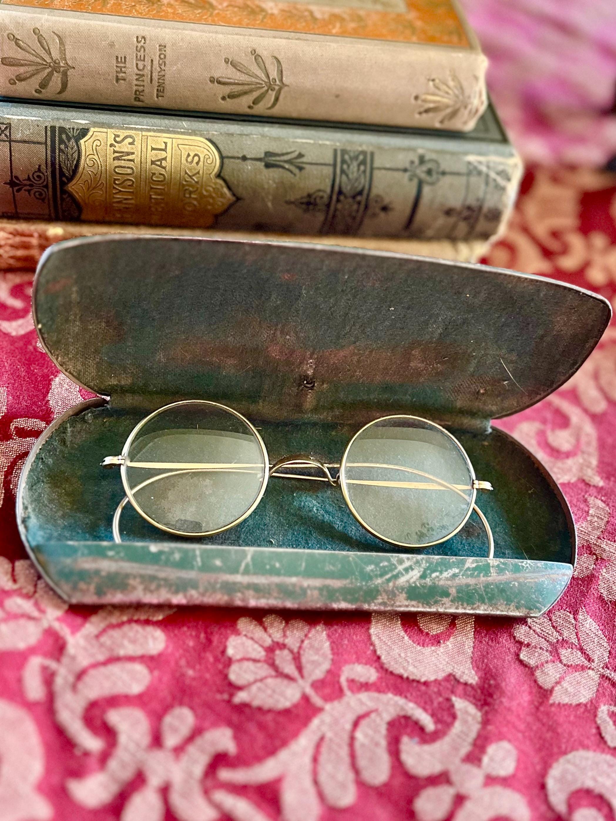 Antique Eyeglasses, Gold Wire Rimmed Round Spectacles With Metal Case ...