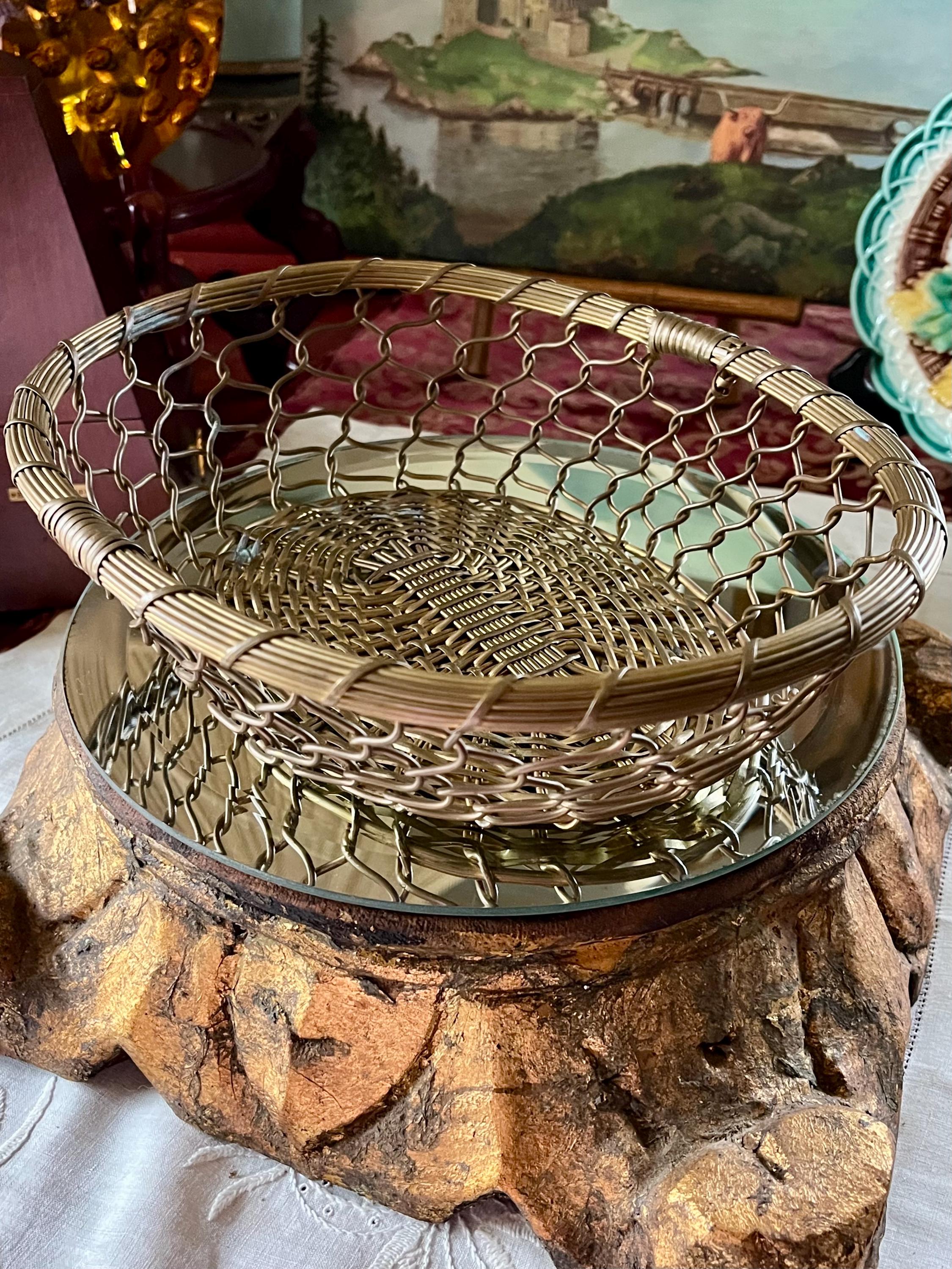 Antique Brass Oval Woven Basket Heavy Chain Link Handmade Solid Brass ...