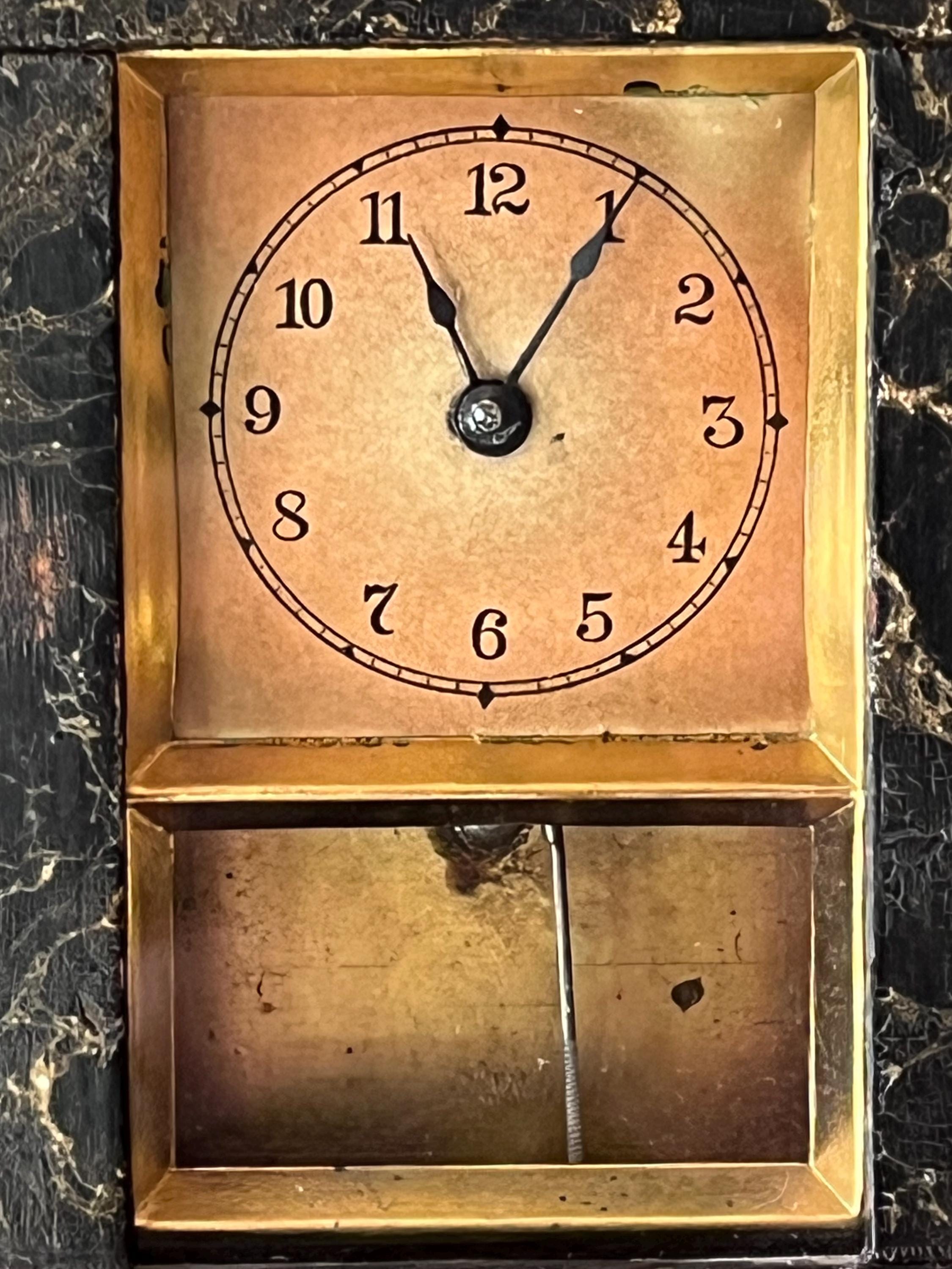 Antique Steeple Clock, Miniature Handpainted Black Marbleized Wood With ...