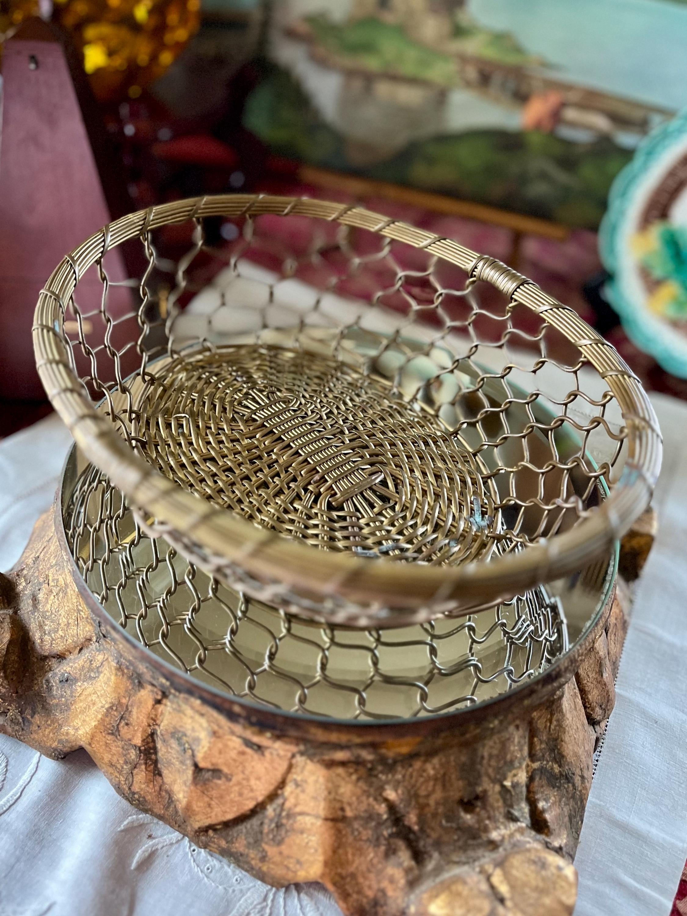 Antique Brass Oval Woven Basket Heavy Chain Link Handmade Solid Brass ...