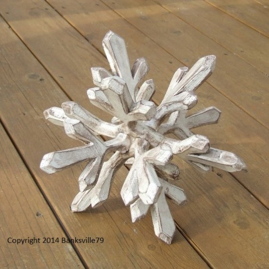Snowflake Holiday Decor- Hand Carved Folk Art Style Wood Sculpture ...