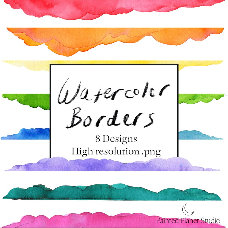 Watercolor Borders Clip Art .png Set of 8 Designs Digital Download - Etsy
