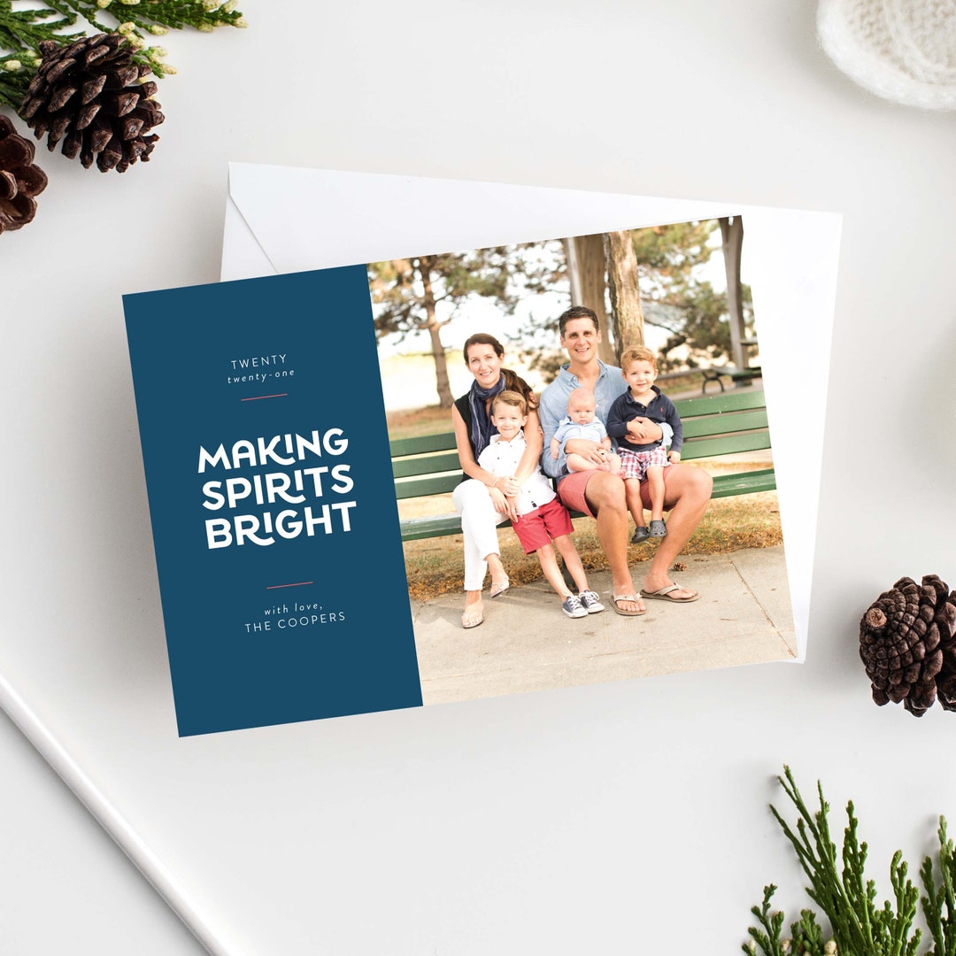Making Spirits Bright Christmas Card, Family Photo Card, Holiday Photo ...