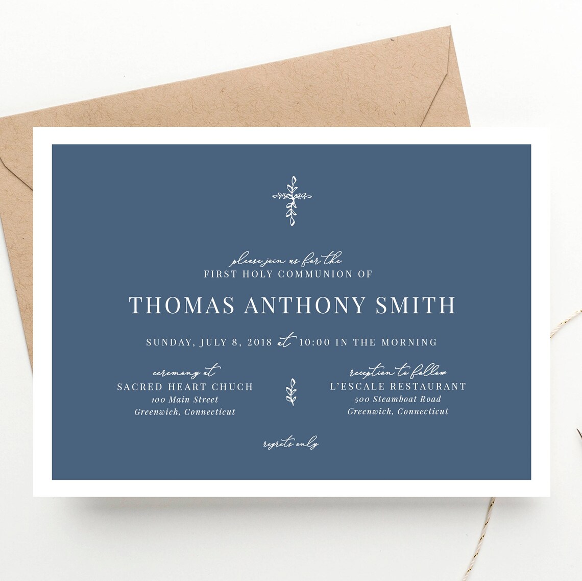 Modern Floral Cross First Holy Communion Invitation, Classic ...