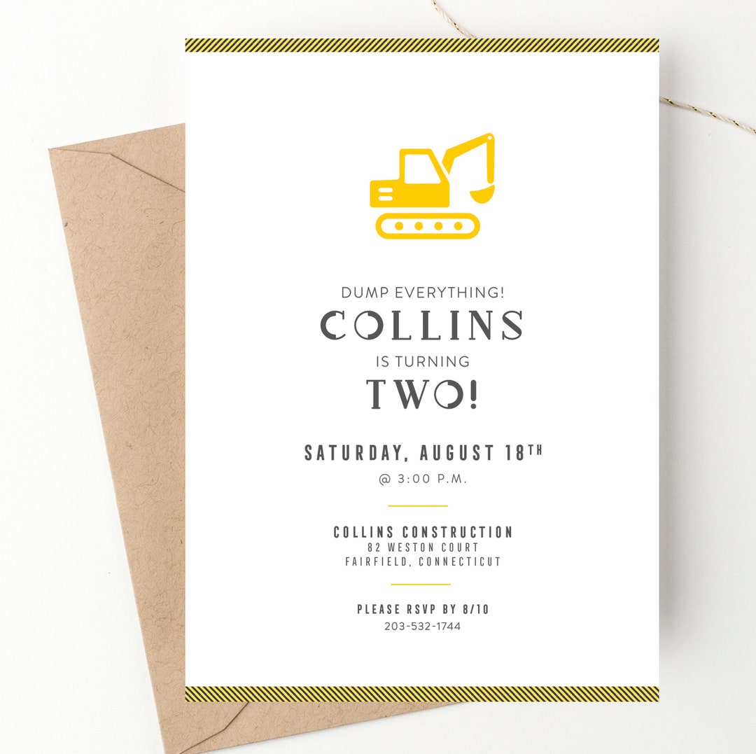 Digger Party Birthday Invite Construction Kids Party Dump Everything ...