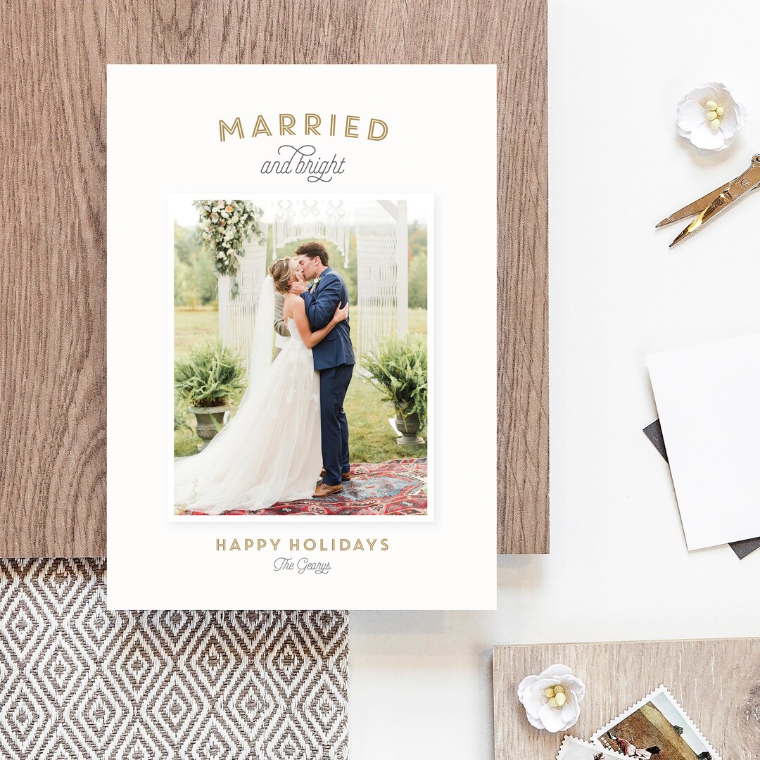 Married and Bright Holiday Photo Card, Just Married, Newlywed Christmas ...