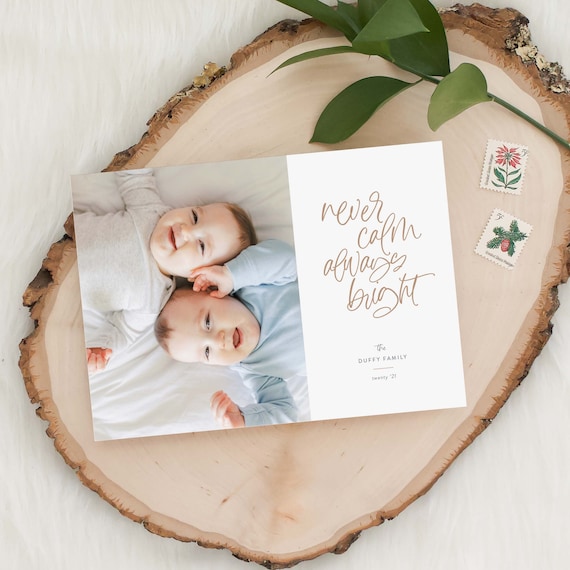Rarely Calm Always Bright, Christmas Photo Card, Family Photo Card ...