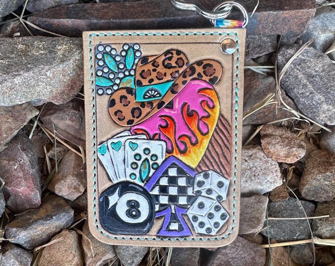 Western Tooled Leather 8 Ball, Leopard Print Cowboy Hat and Dice Card ...