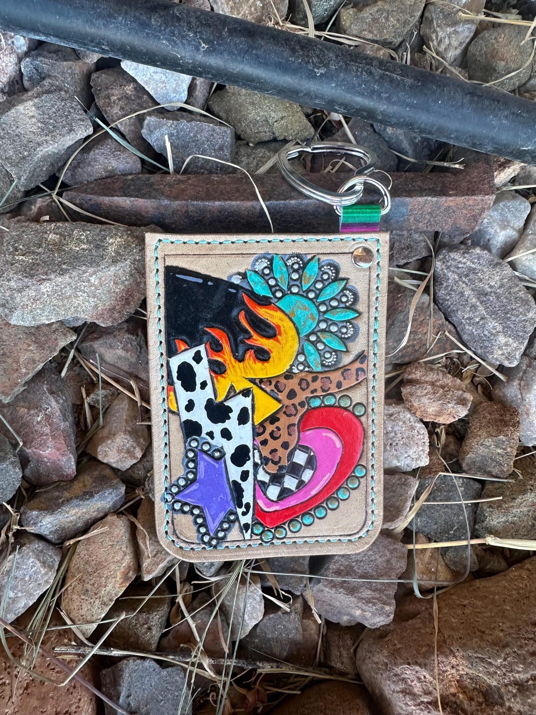 Western Tooled Leather Flaming Spade, Longhorn and Turquoise Jewelry ...