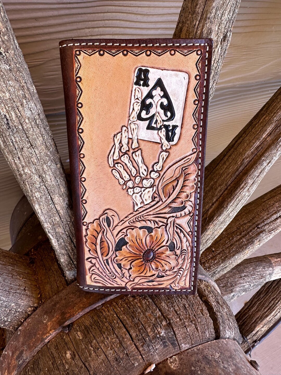 Mens Western Skeleton Hand and Cards Roper Wallet - Etsy