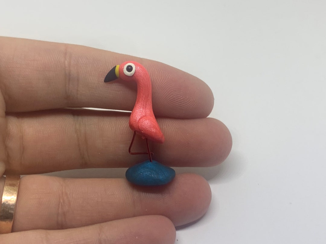 Miniature Flamingo Figurine, Polymer Clay Flamingo, Mini Flamingo ...