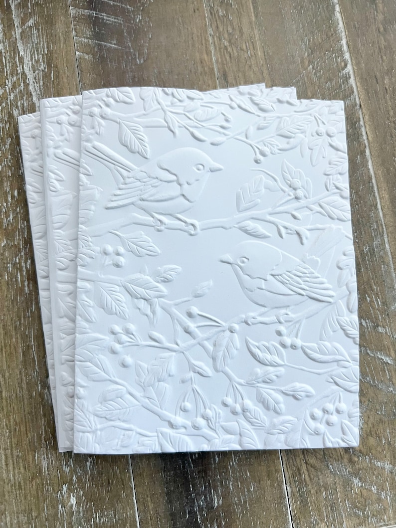 Embossed Bird Greeting Card Set: Blank Inside, White Card Stock, Birds ...