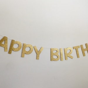 Gold Glitter Happy Birthday Banner: Handmade Party Decor - Etsy
