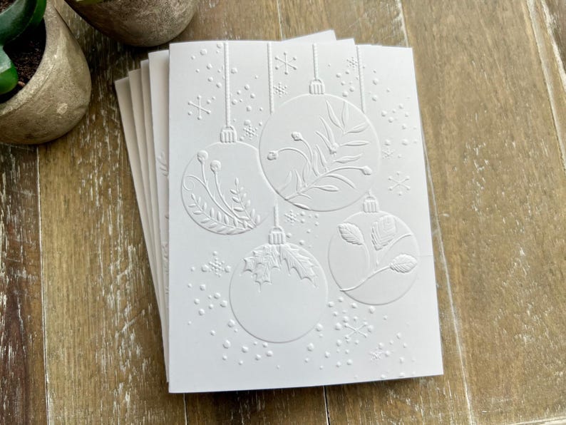 Embossed Christmas Cards: Hanging Ornaments, Holiday Note Cards ...