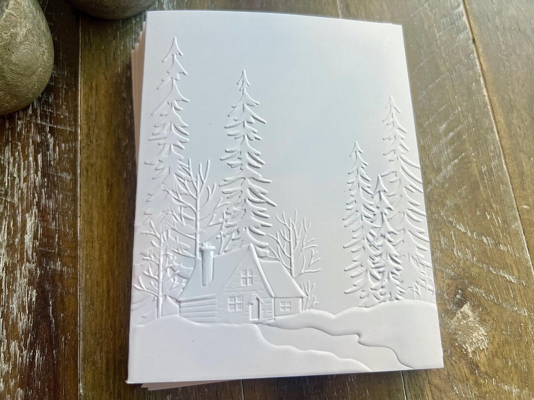 Embossed Christmas Cards: Woodland Cabin Cards, Holiday Note Cards ...