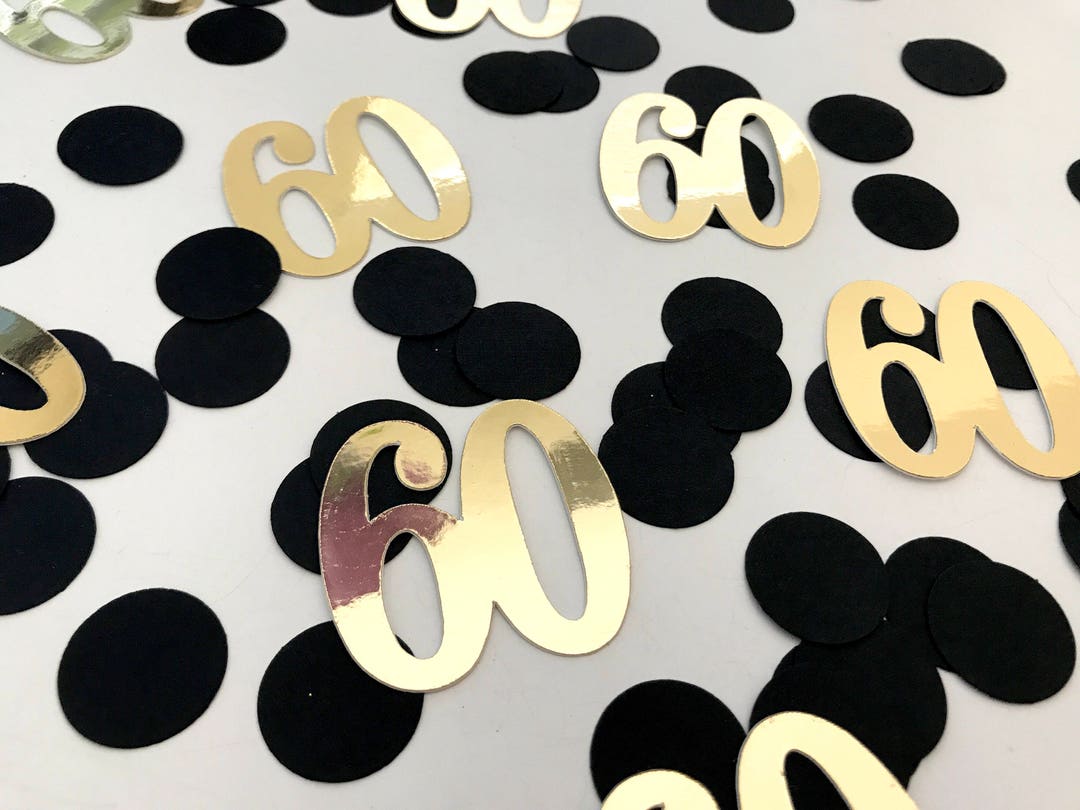 60th Birthday Confetti: Gold Number Confetti, Black Circle Decorations ...