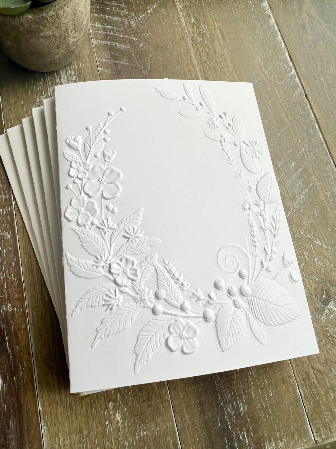Embossed Floral Greeting Card Set: Blank Inside, White Card Stock ...