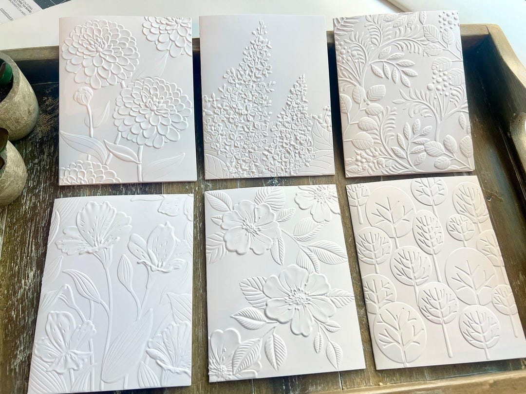 Embossed Floral Note Card Set: Heavy White Cardstock, Blank Inside ...