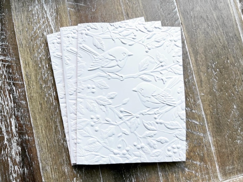 Embossed Bird Greeting Card Set: Blank Inside, White Card Stock, Birds ...