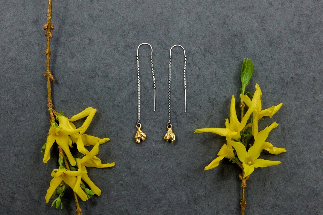Forsythia Blossom Ear Threads Handmade With 24k Gold and Oxidized ...