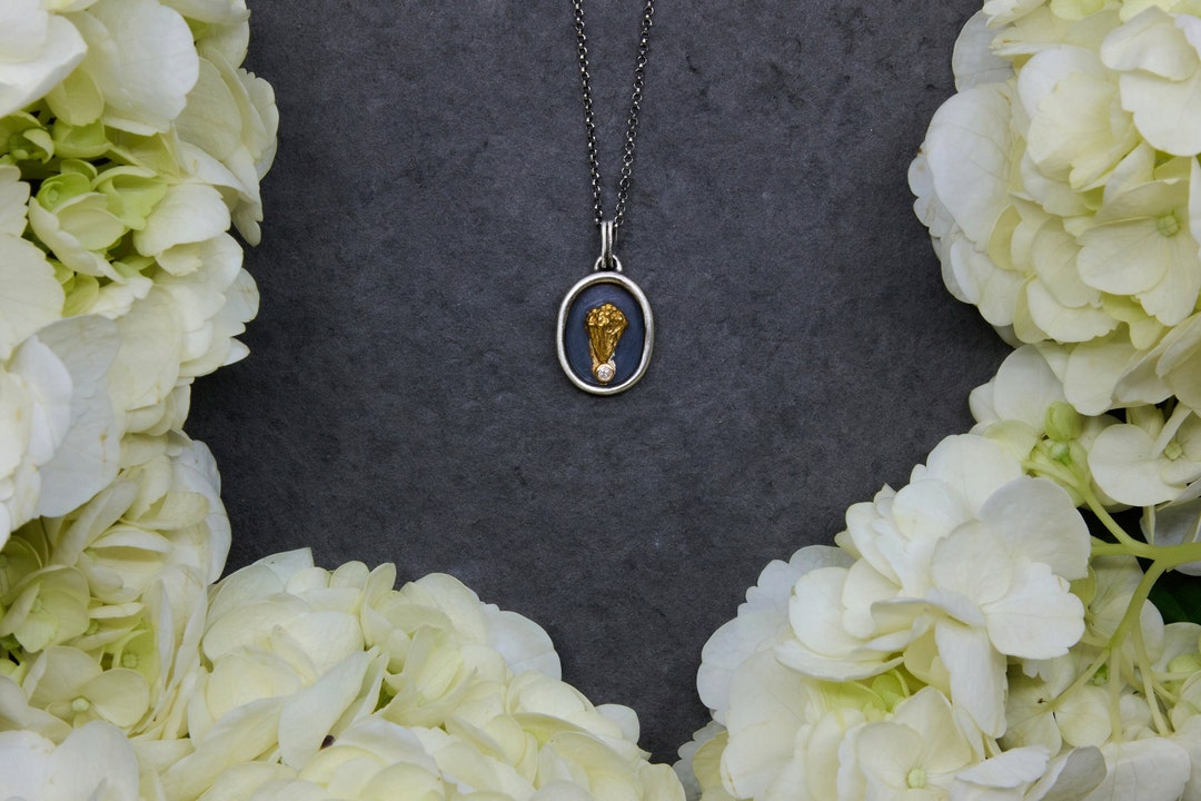 Small Diamond Hydrangea Shadow Box Pendant Handmade With 18k, 24k Gold ...