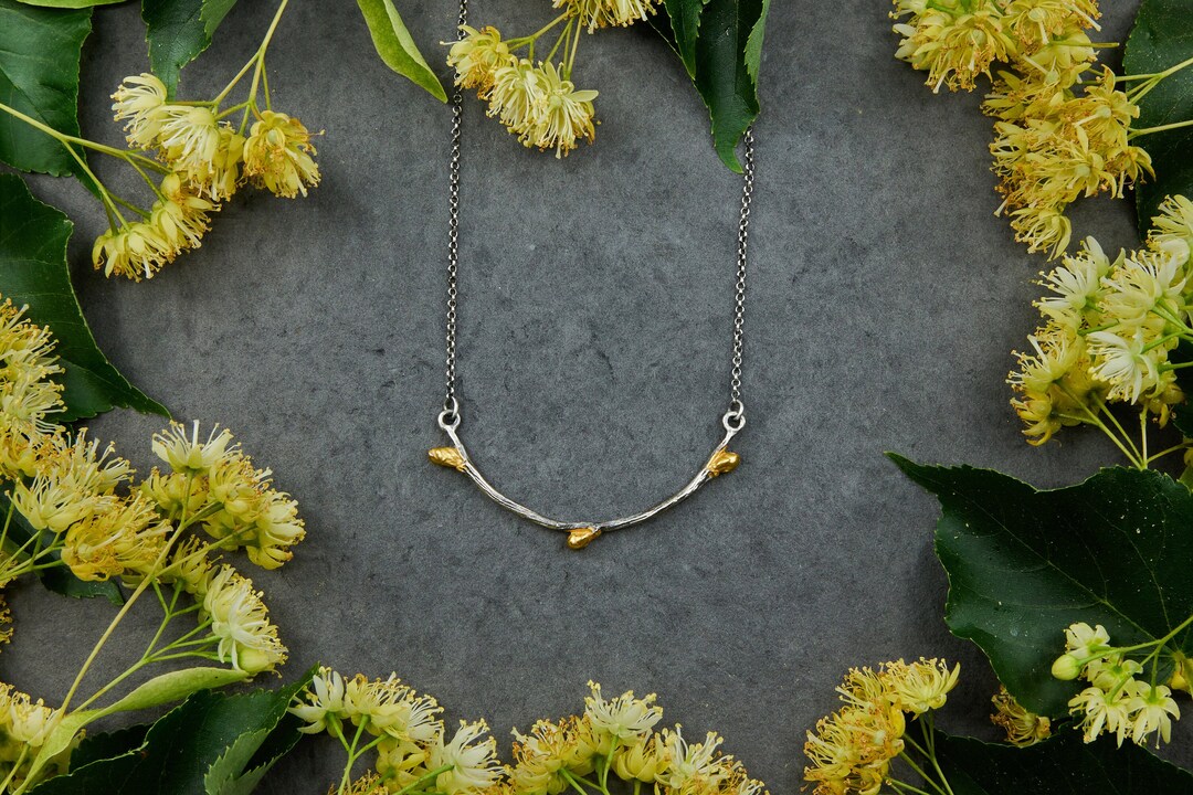 Linden Tree Branch Necklace Handmade With 24k Gold and Sterling Silver ...