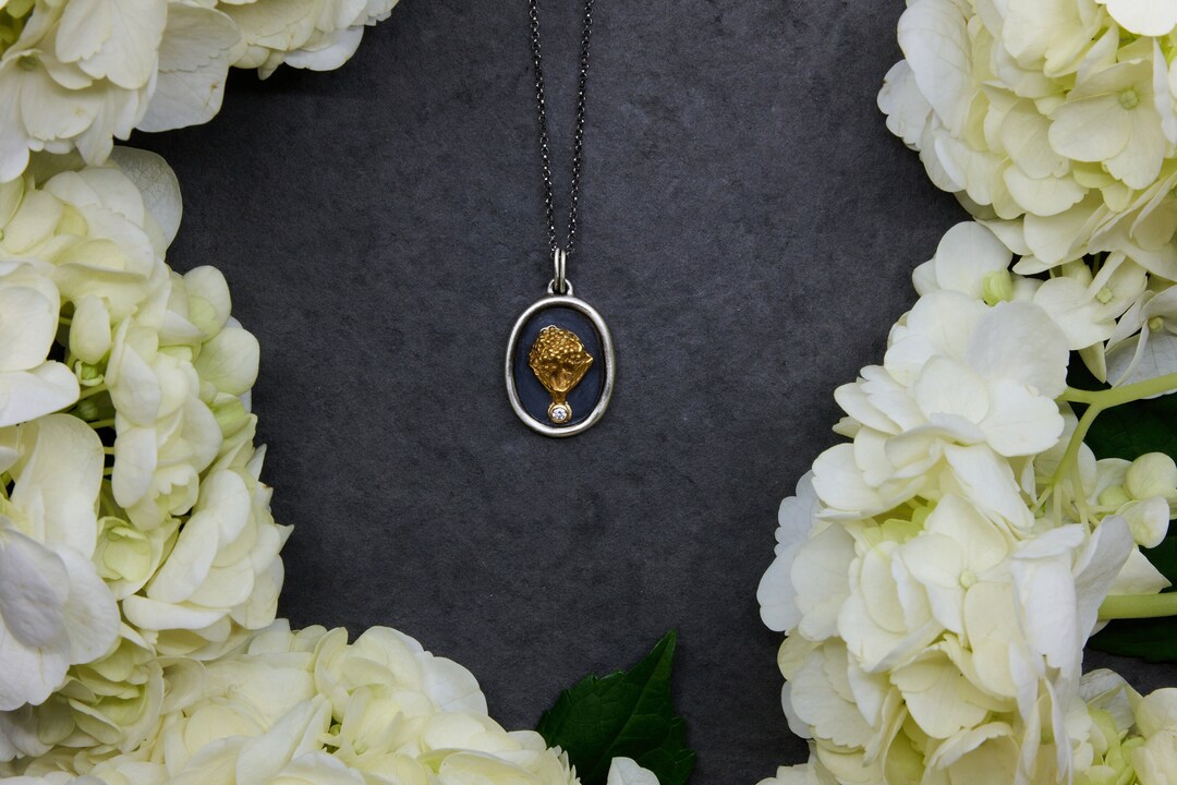 Large Diamond Hydrangea Shadow Box Pendant Handmade With 18k, 24k Gold ...
