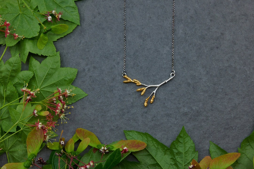 Maple Tree Branch Necklace Handmade With 24k Gold and Sterling Silver ...