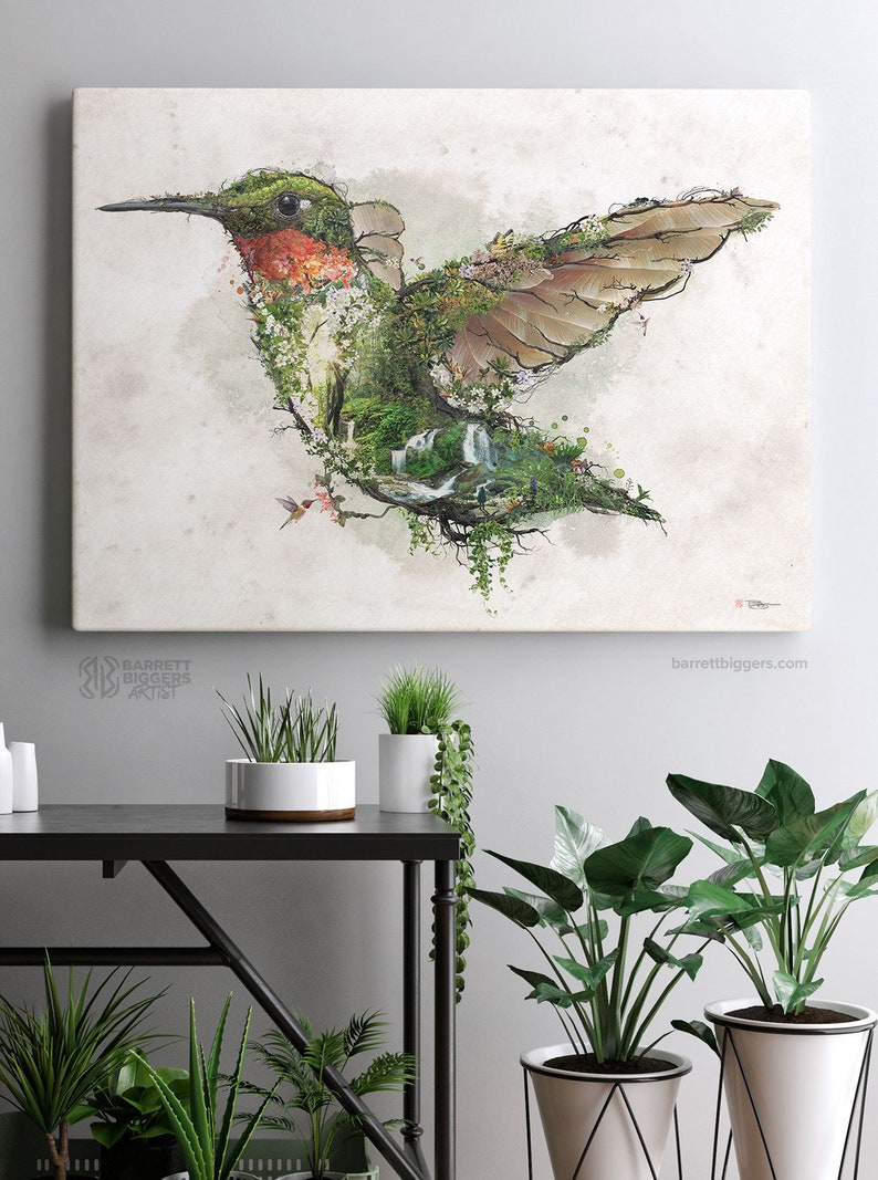 Ruby Throated Hummingbird Art Print Animal Wall Art Decor | Etsy