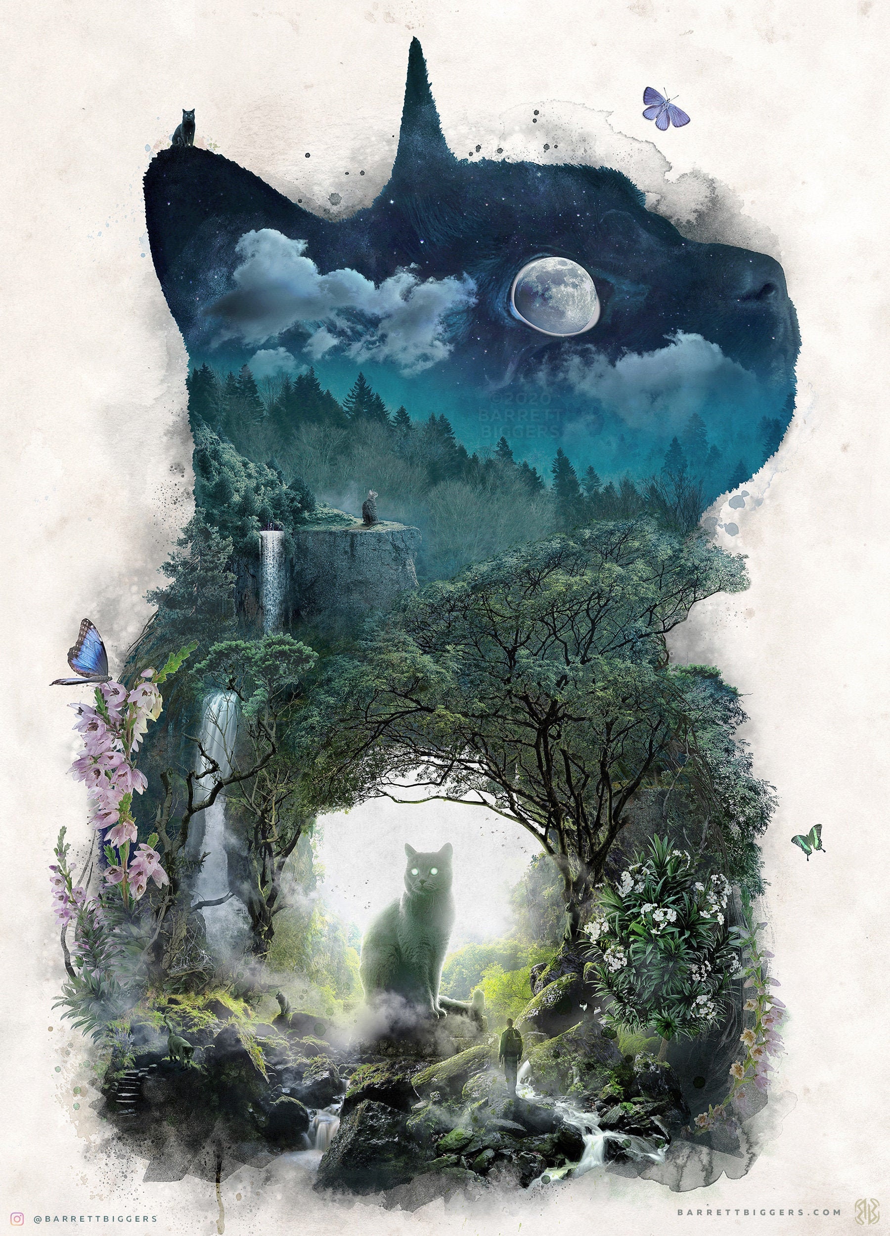 Realm Of Cats Fantasy Cat Lovers Dark Art Surrealism Etsy Uk