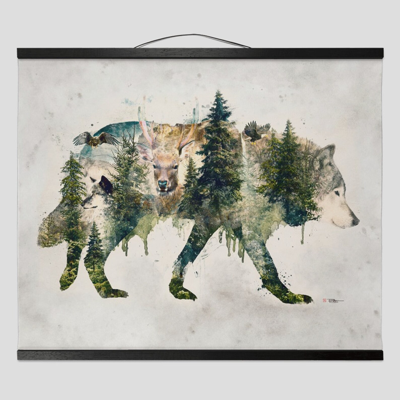 Walk with Wolves natural wolf deer eagle surrealism forest | Etsy