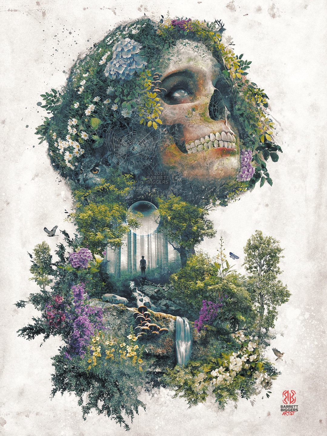 Life and Death Nature Forest Flowers Skull Woman Fantasy Surrealism ...