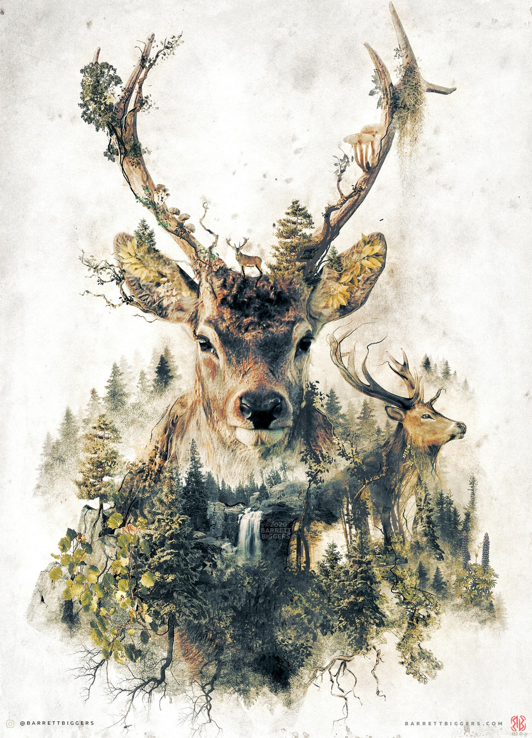 The Deer * Nature Art * Animal Surrealism * Botanical Floral Forest ...