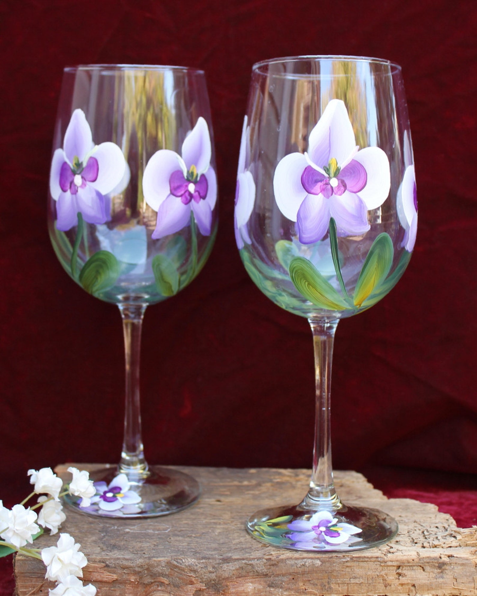 Hand Painted Wine Glasses Purple Orchids set of 2 - Etsy