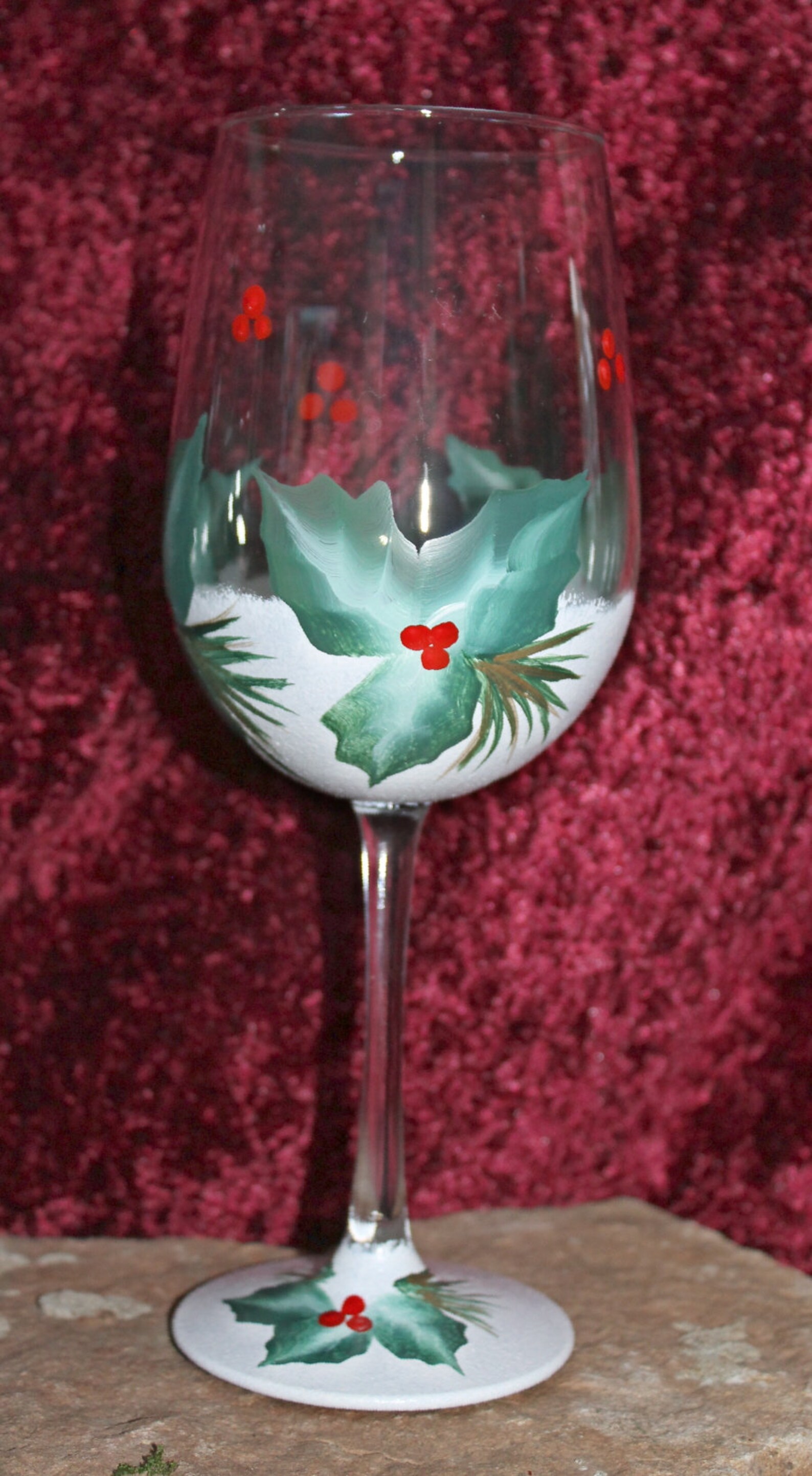 Hand Painted Christmas Wine Glasses (set of 2) - Snow and Holly - Etsy