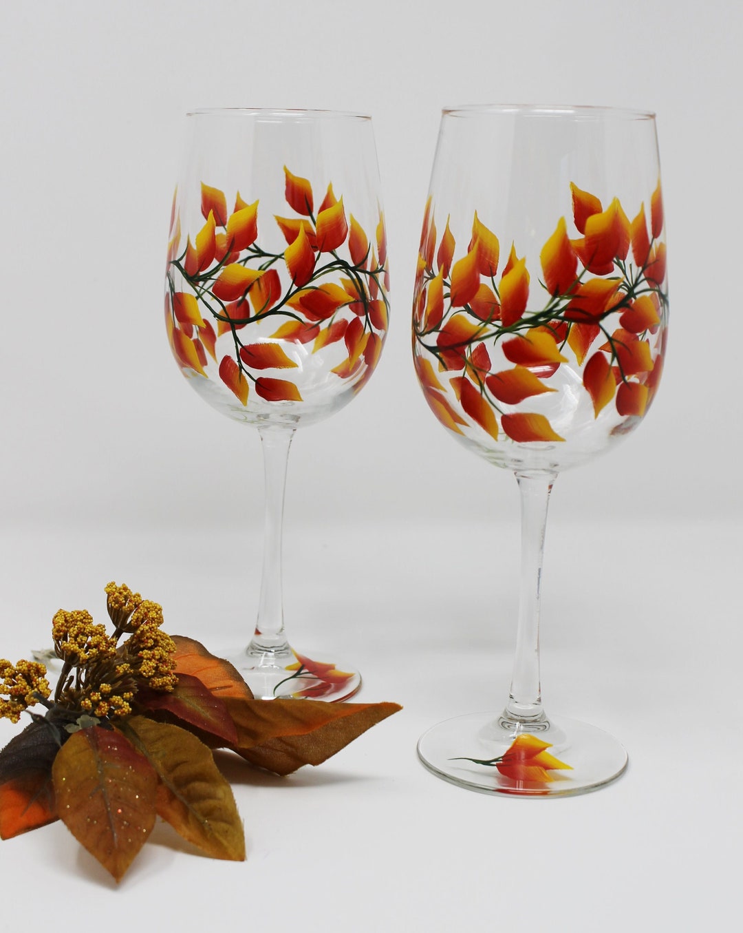 Hand Painted Wine Glasses - Fall Leaves (set of 2) - Etsy