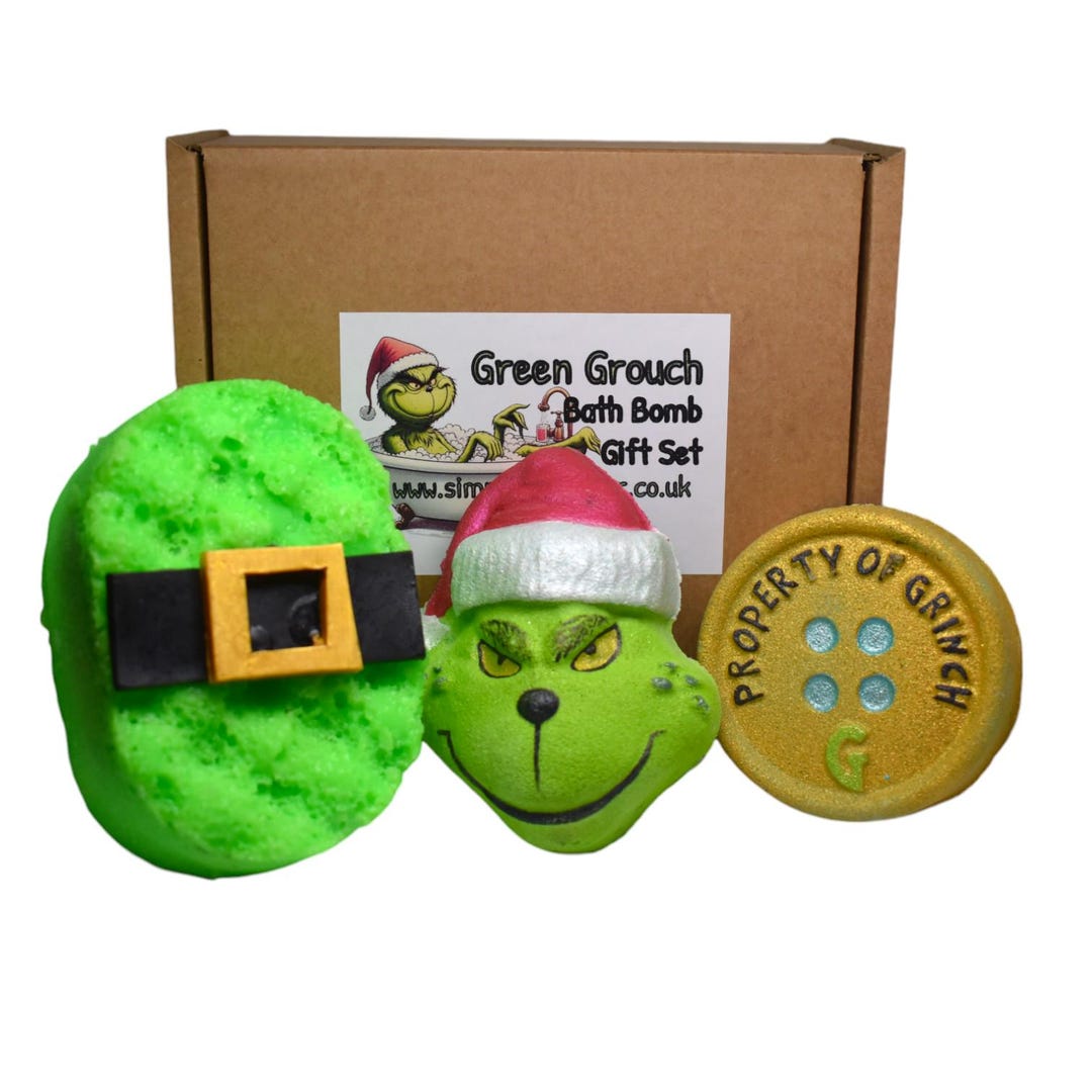 Green Grouch Gift Set Festive Grinch Bath Bombs & Soap Sponge - Etsy