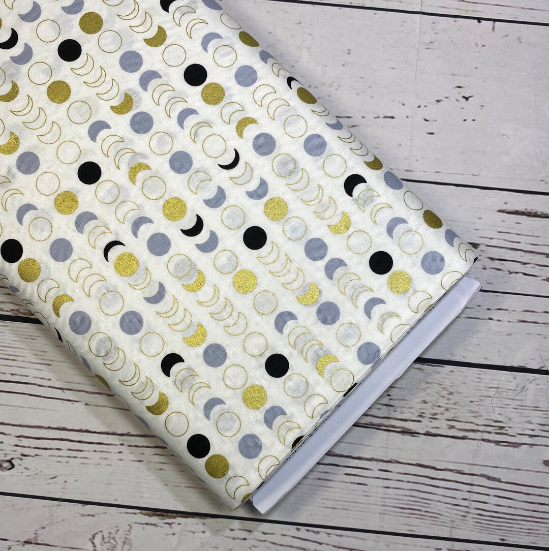 Orbit Moons in Gold and Silver for Windham Fabrics, Sold in 1/2 Yard Increments, Fabric by the ...