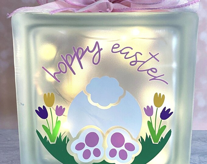 Hoppy Easter 6x6x3 Glass Block Night Light, Easter Gift, Decorative Glass Blocks, Easter Glass ...