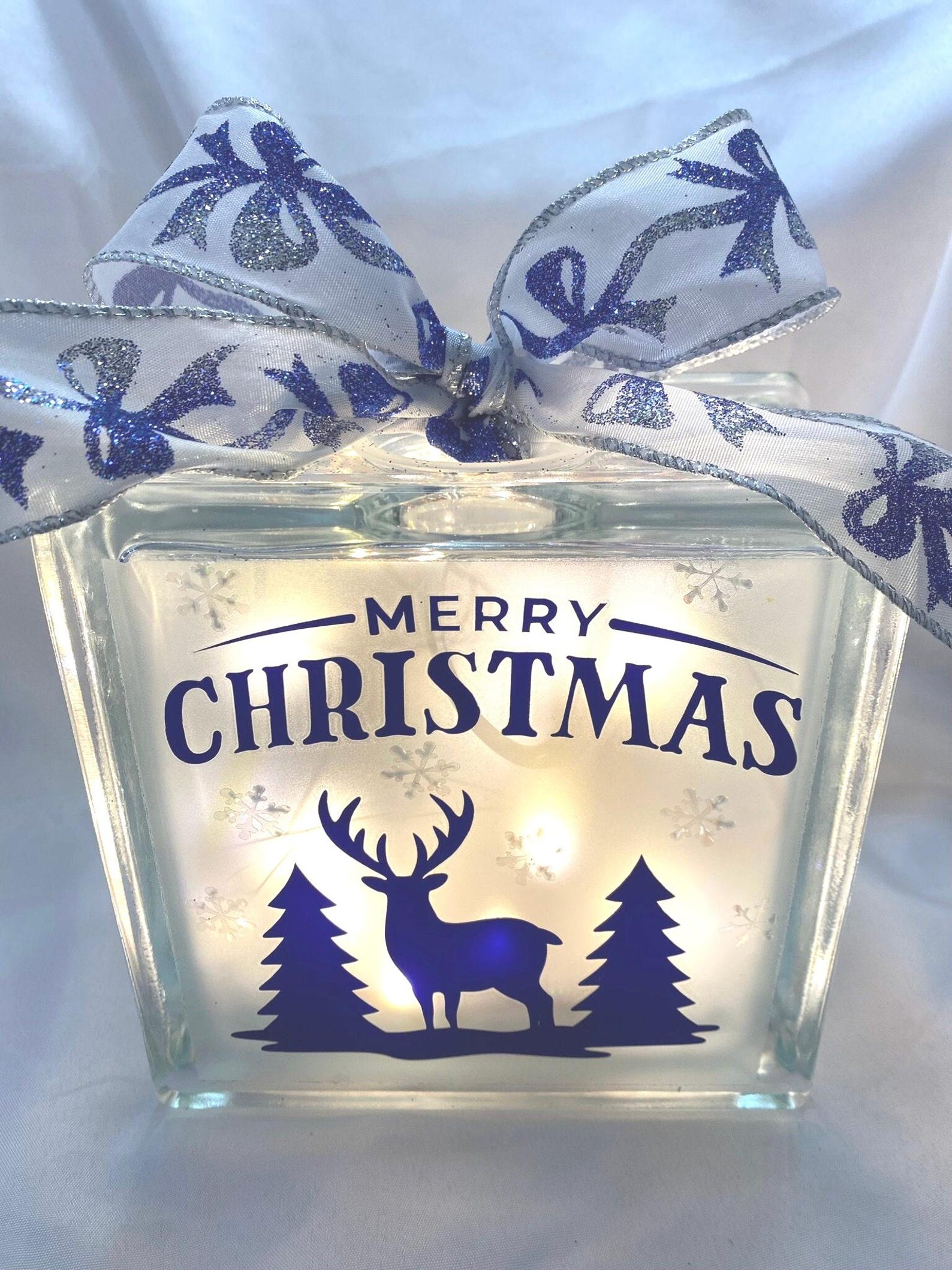 Merry Christmas Lighted 6x6 Glass Block Night Light, Reindeer Christmas ...