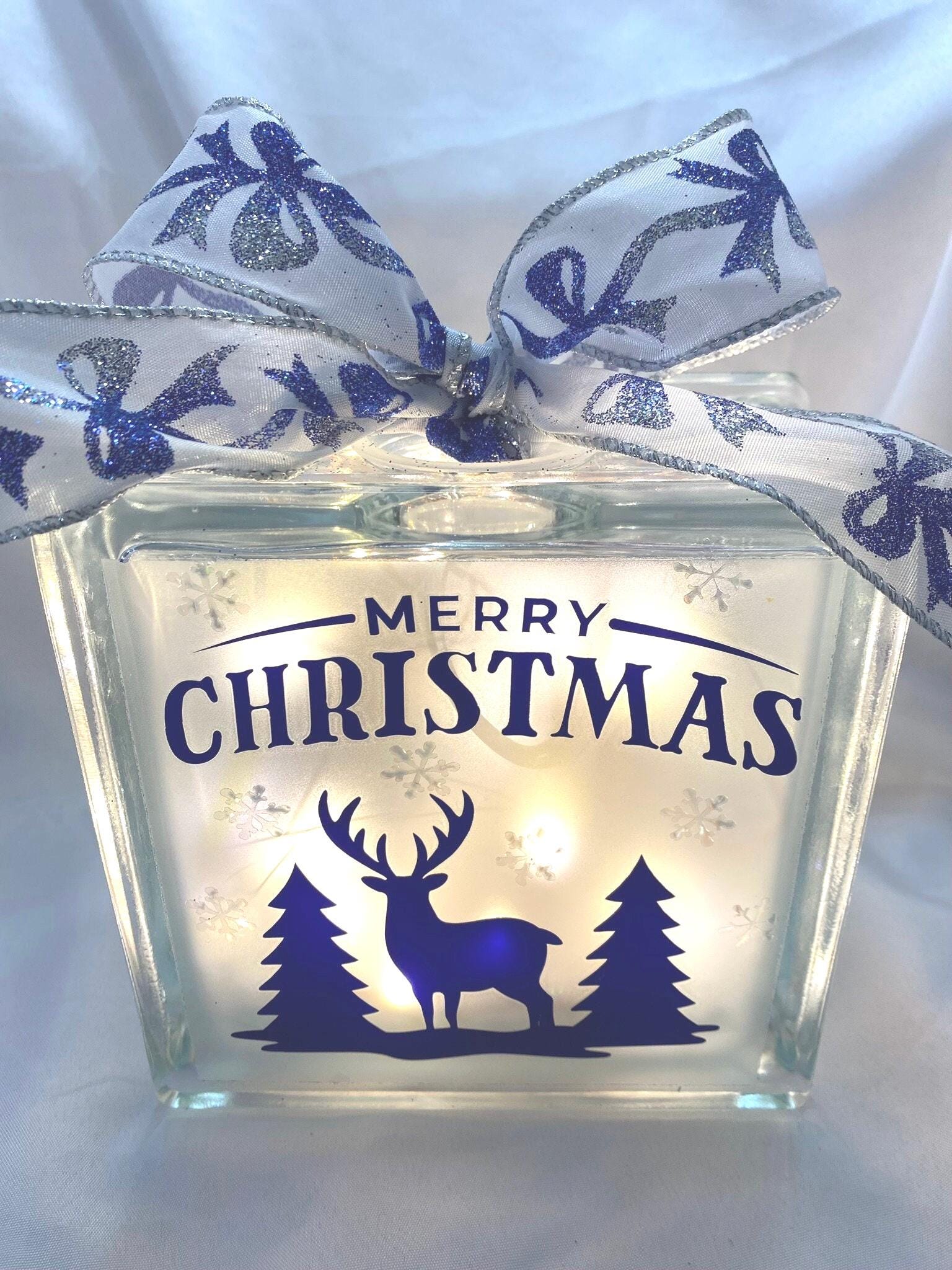 Merry Christmas Lighted 6x6 Glass Block Night Light, Reindeer Christmas ...