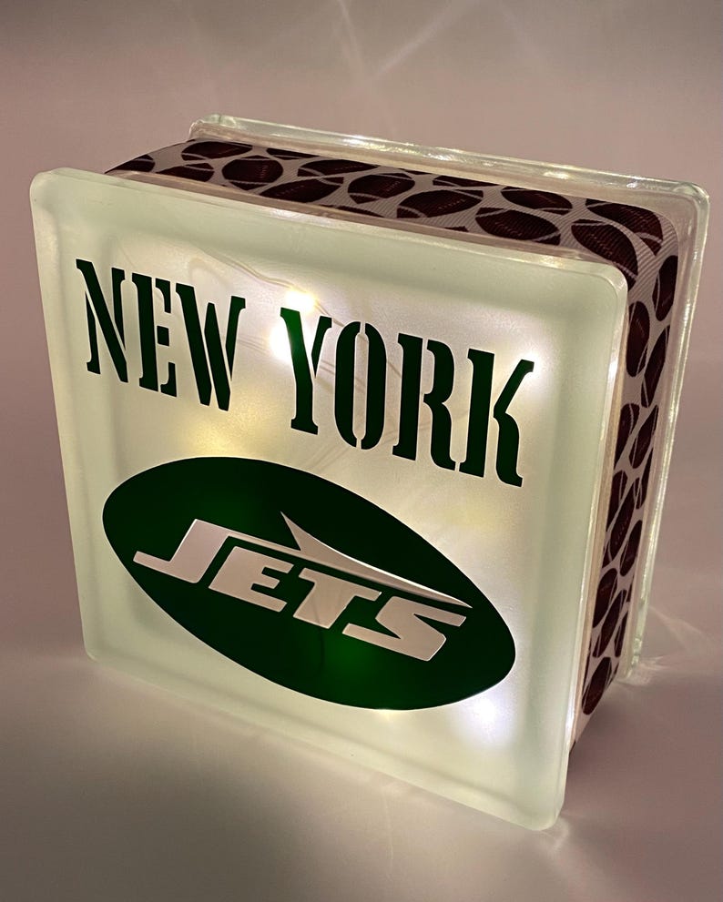 New York Jets Football Lighted 6x6 Glass Block, Football Gift ...